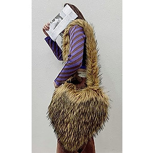 Women's Faux Fur Shoulder Purse Fleece Love Bag Heart Shape Y2k Crossbody Bag Chic Handbag Shoulder Bag
