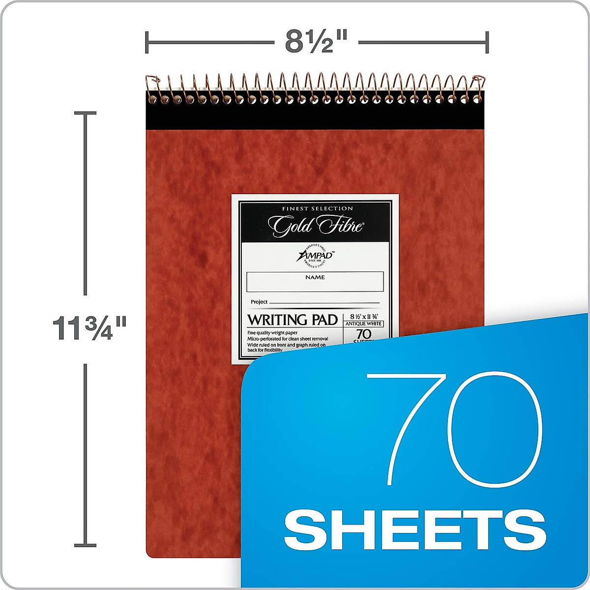 Gold Fibre Retro Pad, Wide Rule, 8-1/2 x 11-3/4, Antique Ivory, 70-Sheets/Pad (20-008R)
