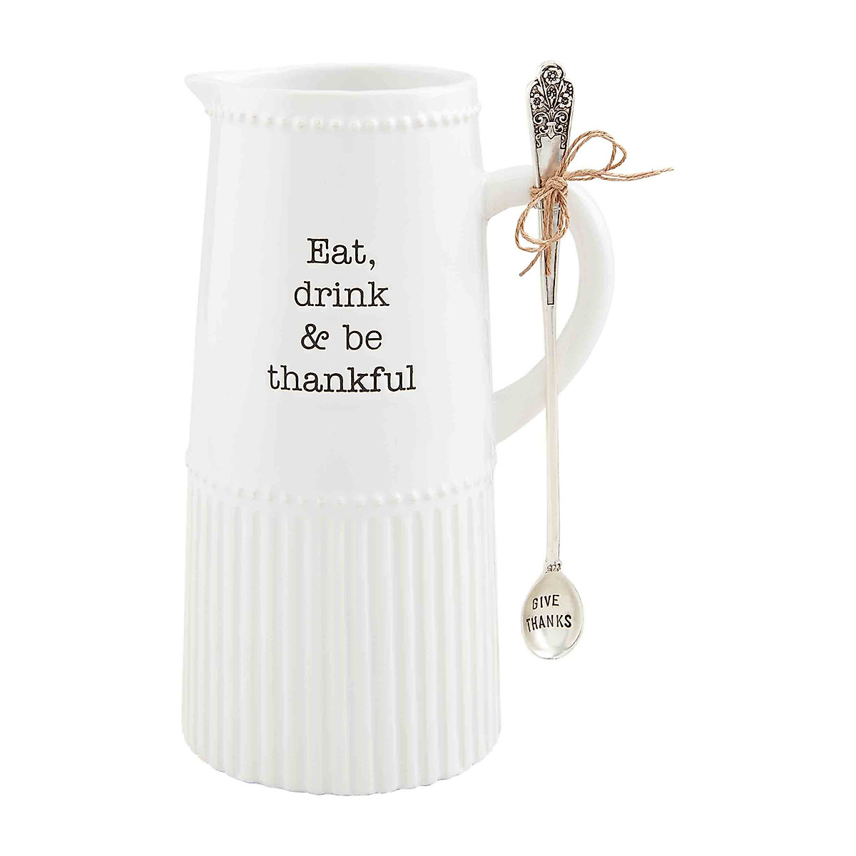 Mud Pie Thankful Set, pitcher 52 oz | spoon 9", White