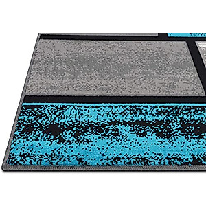 Champion Rugs Square Pattern Area Rug Geometric Pattern Modern Turquoise Gray Carpet Shed Free Stain Resistant (7’ 8” X 10’ 8”)