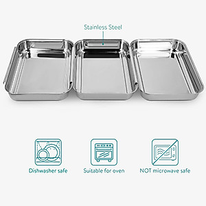 Navaris Breading Trays Set - 3 Stainless Steel Pans for Preparing Bread Crumb Dishes, Panko, Schnitzel, Breadcrumb Coating Fish and Marinating Meat