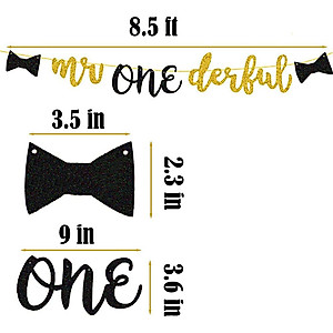 Morndew Glitter Mr One Derful Banner for Kids First Birthday Party Gender Reveal Party Baby Shower Bunting Decoration
