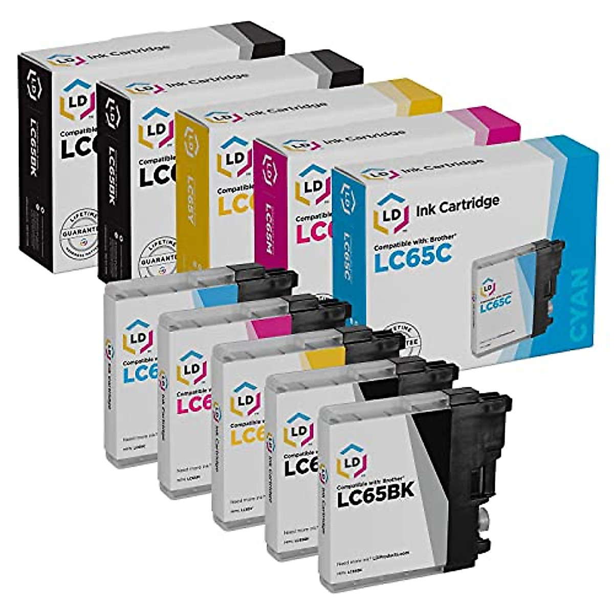 LD Compatible Ink Cartridge Replacement for Brother LC65 High Yield (2 Black, 1 Cyan, 1 Magenta, 1 Yellow, 5-Pack)
