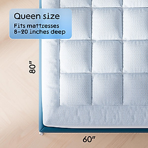 Niagara Cooling Queen Mattress Topper - Pillow Top Mattress Cover Quilted Fitted Cooling Topper for Back Pain Deep Pocket Fits 20 Inches (60x80 Inches)