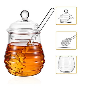 Honey jars ,Honey Jar，with Dipper and Lid Glass Honey Bee Pot, , Clear，15.2oz Glass Beehive Honey Pot for Home Kitchen glass honey pot