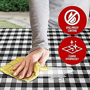 Sorfey Vinyl Picnic Table Fitted Tablecloth Cover, Checkered Design, Flannel Backed Lining, 28 x 72 Inch, Black