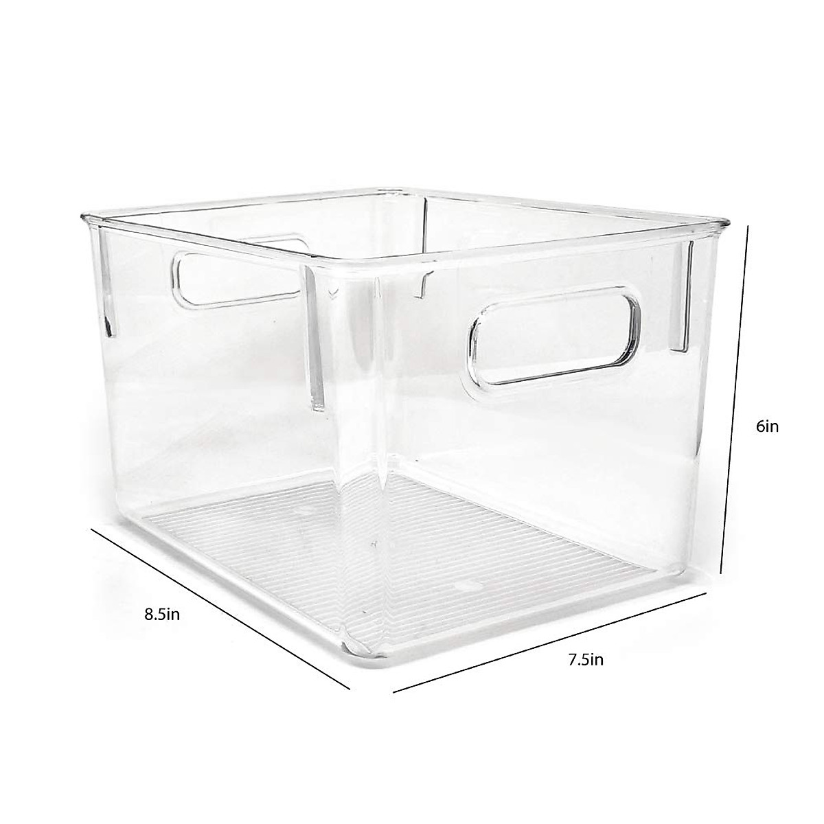 Isaac Jacobs 3-Pack Medium Clear Storage Bins with Handles, Plastic Organizer for Home or Fridge/Freezer, Pantry and Kitchen Non-Slip Container Set, BPA Free, Food Safe (3-Pack, Medium)