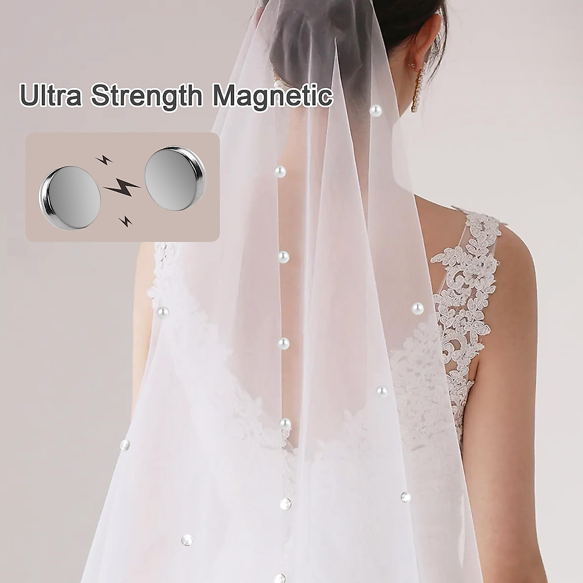 24 Sets Wedding Veil Weights Magnetic Pearls- 0.4 Inch Bridal Veil Weights Magnetic Double-sided Artificial Pearls for Wedding Bridal Decoration