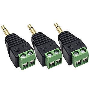 Poyiccot 3.5mm Speaker Wire Screw Terminal Aadapter, 3.5mm (1/8") TS Mono Male to 2 Pin Screw Terminal Female AUX Headphone Balun Solderless Converter Adapter, Gold Plated(3-Pack)