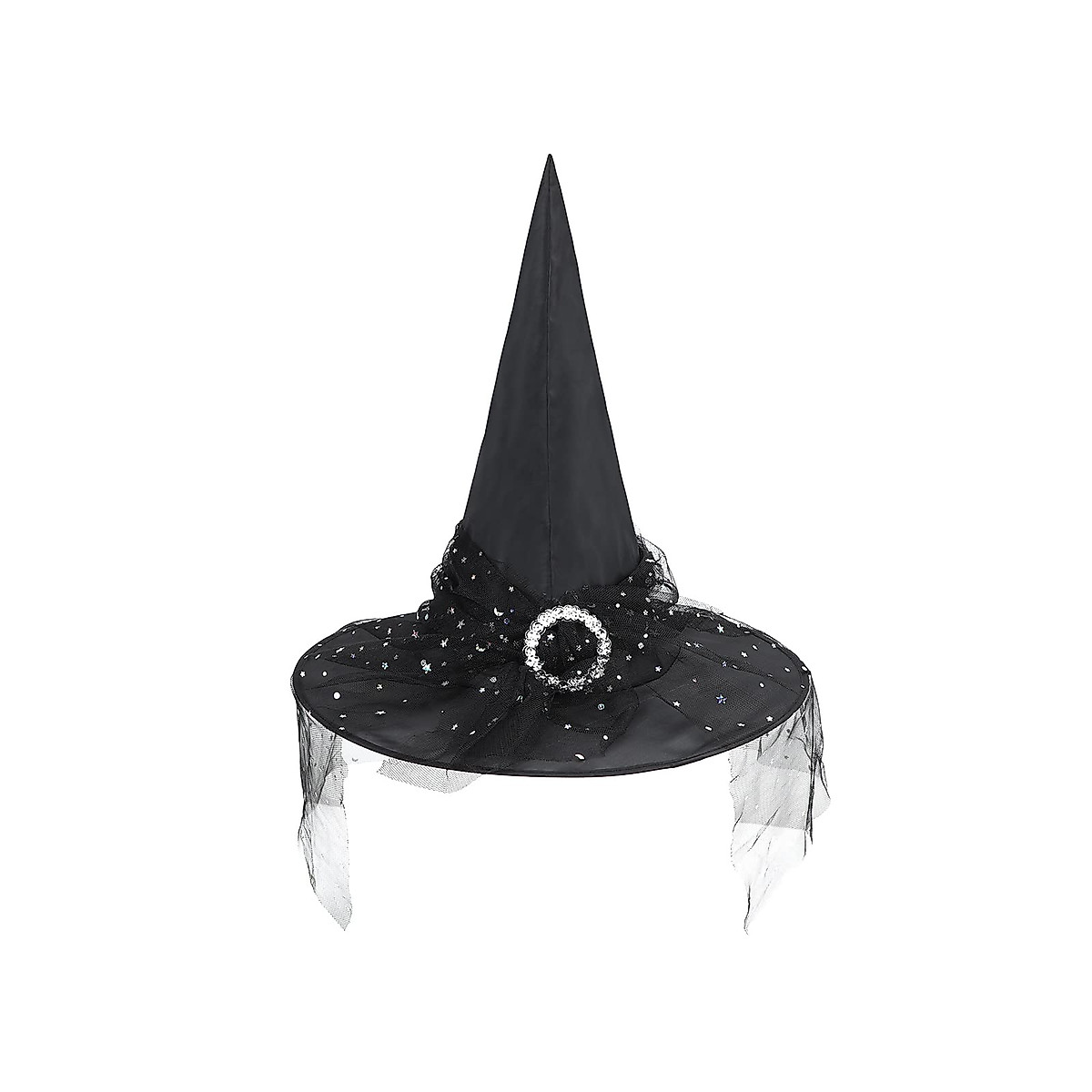 Century Star Kids Witch Hat Girls Lace Halloween Hat for kids Youth Teens Halloween Decorations Party Cosplay 1Pc Black Starlight M