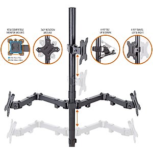 Stand Steady Triple Monitor Desk Stand with Clamp-On Base, for Home or Office Use, Height Adjustable Computer Monitor Stand with Full Articulation VESA Mounts, Fits Most LCD/LED Monitors 13-32 Inches