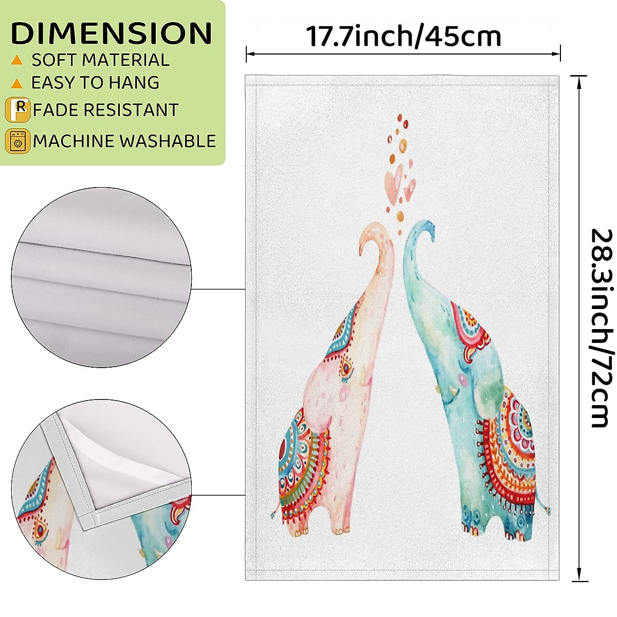 Funny Animal Elephant Kitchen Towels and Dishcloths Set of 4-17.7" x 28.3" Absorbent Dish Towels with Hanging Loop Hand Towel for Farmhouse Bar Towels & Tea Towels