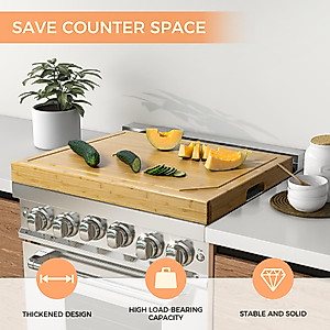 Noodle Board Stove Cover - Bamboo Wood Stove Top Covers for Electric Stove and Gas Stove - Sink Cover RV Stove Top Cover - 30"L x 22"W x 2.5"Th Raised Cutting Board with Juice Grooves