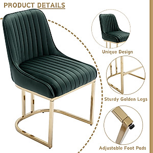 Shunzhi Green Dining Chairs Set of 2 Upholstered Modern Kitchen Chairs Armless Velvet Accent Dining Room Chairs Side Chairs with Gold Legs/Back for Kitchen/Dining Room/Restaurants