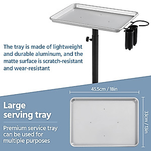 Yaheetech Rolling Salon Tray - Aluminum Trolley Cart Equipment on Wheels & Adjustable Height Mobile Beauty Salon Spa Stools Service Instrument Storage Tray w/Accessory Caddy - Silver