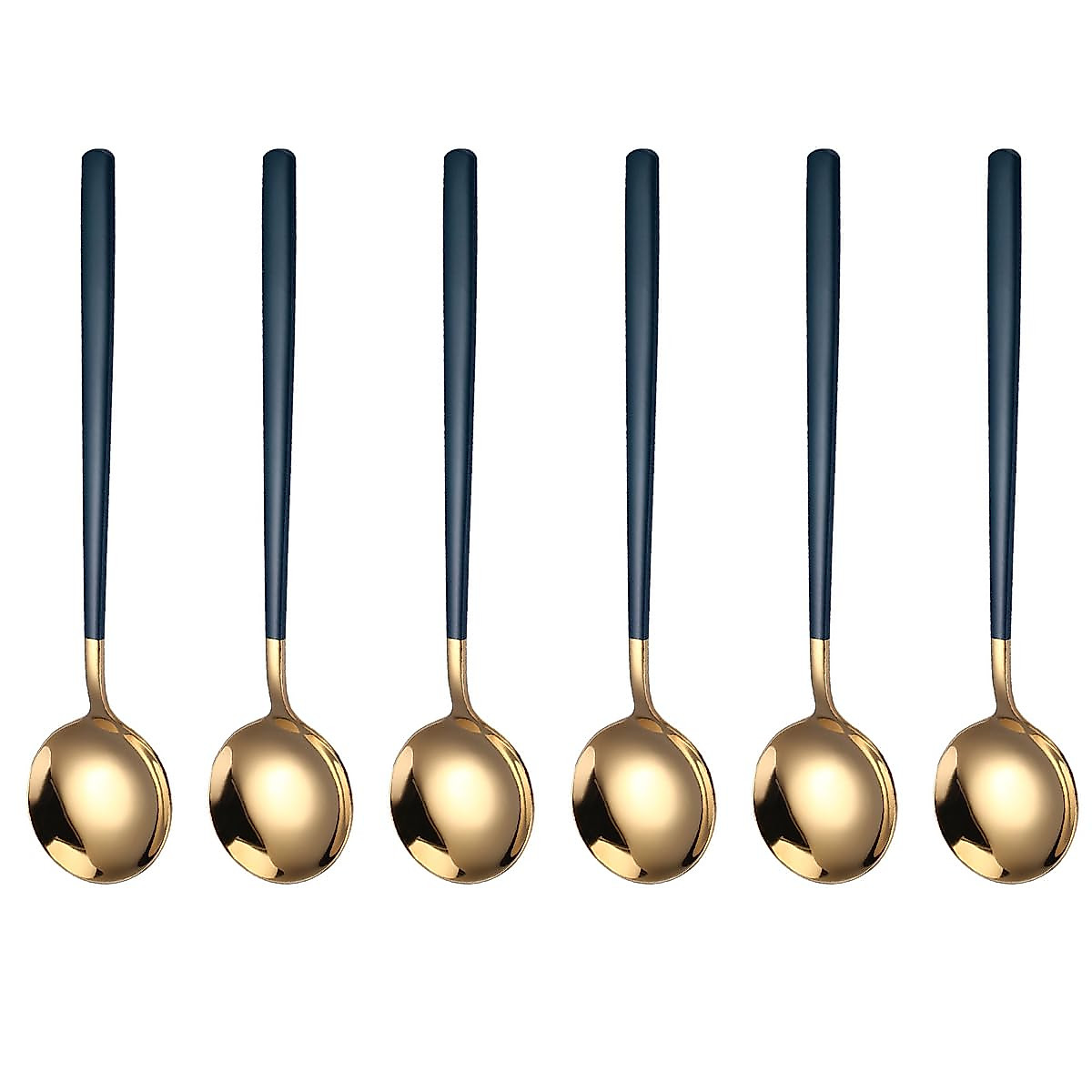 Spoons Cutlery, 18/10 Stainless Steel Korean Spoons 6 Pieces Soup Spoons (Green Gold)