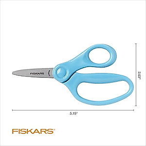 Fiskars 5" Pointed-Tip Scissors for Kids Ages 4-7, Scissors for School or Crafting, Back to School Supplies, Turquoise