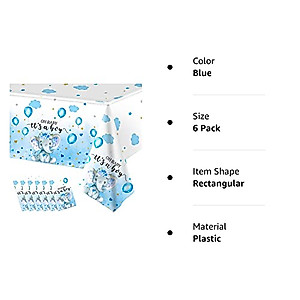 6 Pack Elephant Baby Shower Tablecloth Decorations, Elephant Baby Shower Decorations, Plastic Tablecloth Table Cover Backdrop for Baby Boy Girl Gender Baby Shower Party Supplies, 54 x 108 Inch, Blue