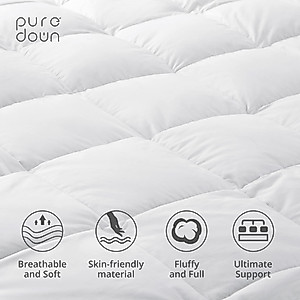 puredown® Premium White Goose Overfilled Bed Topper 100% Cotton Fabric Mattress Pad, King, Alternative and Feather