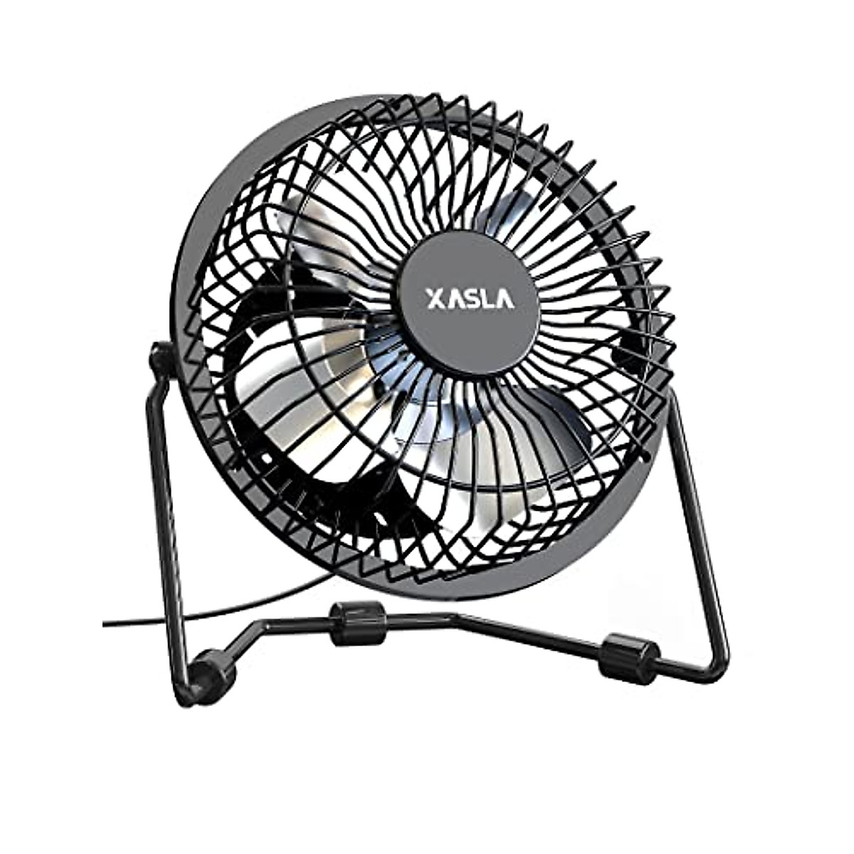 xasla 4 Inch Small USB Desk Fan, Mini Quiet Fan with Metal Construction & Strong Airflow & 360°Adjustable Tilt Angle, Personal Cooling Fan for Desktop Office (Black)…