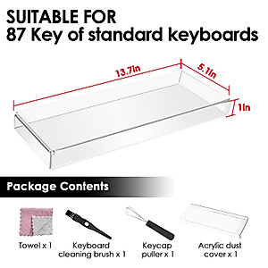 Gaming Keyboard Dust Cover Mechanical Keyboard Cover Premium Clear Acrylic Keypads Cover for 80% Compact 87 Key for Mechanical Gaming Wireless Portable Keyboard (L14'' * W5.1'' * H1'')
