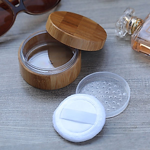 Frienda 30 ml Empty Loose Powder Container Bamboo Cosmetic Makeup Loose Powder Box Case Holder with Sifter Lids and Puff