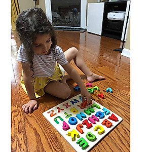 Humerry Wooden Alphabet Puzzle for Toddlers, Chunky ABC Puzzles Board Educational Toys for Kids, Preschool Learning Letters Puzzle for Boys and Girls