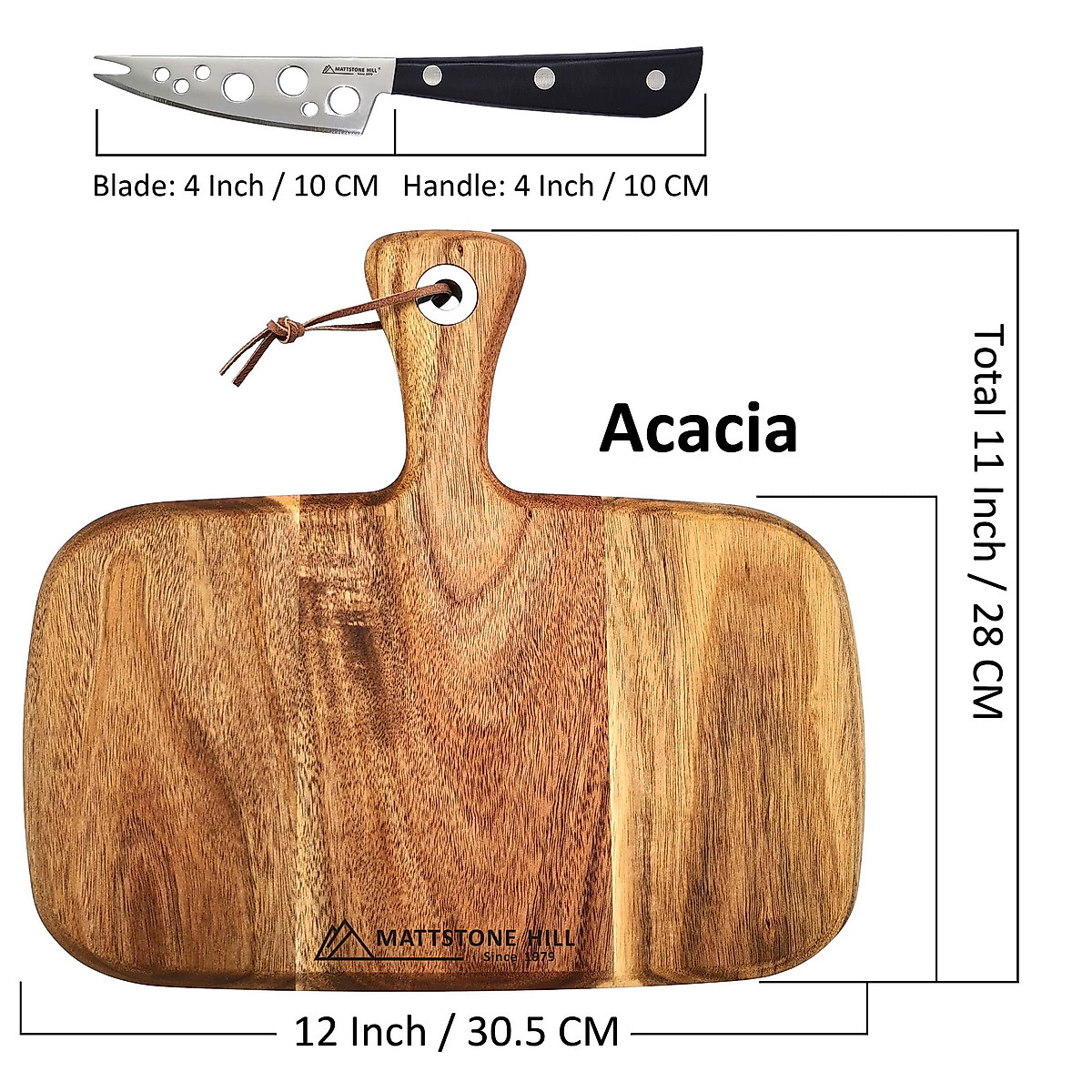 Cheese Board & Cheese Knife Set, MATTSTONE Hill Acacia Cheese Knife Board Set - Soft & Semi Hard Cheese Knife, Charcuterie Board, Wood Serving Platter