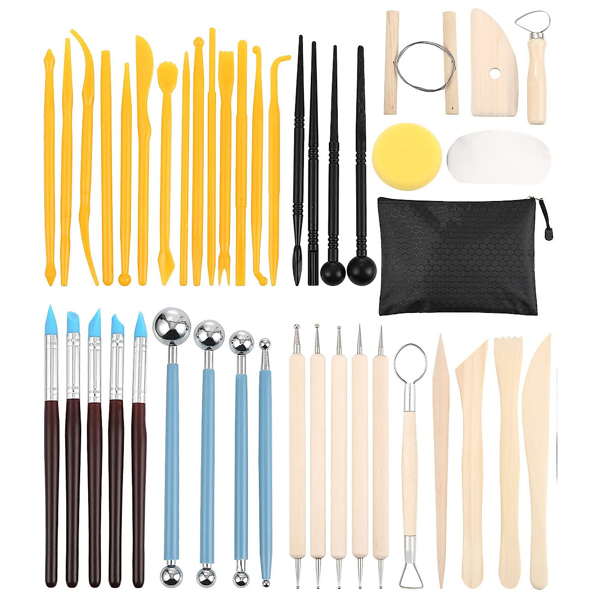 WuliYobo Clay Tools Kit, 42 PCS Polymer Clay Tools with a Storage Bag for Pottery Artists,Pottery Tools Double Sided Carving Tools Sculpting Tools.