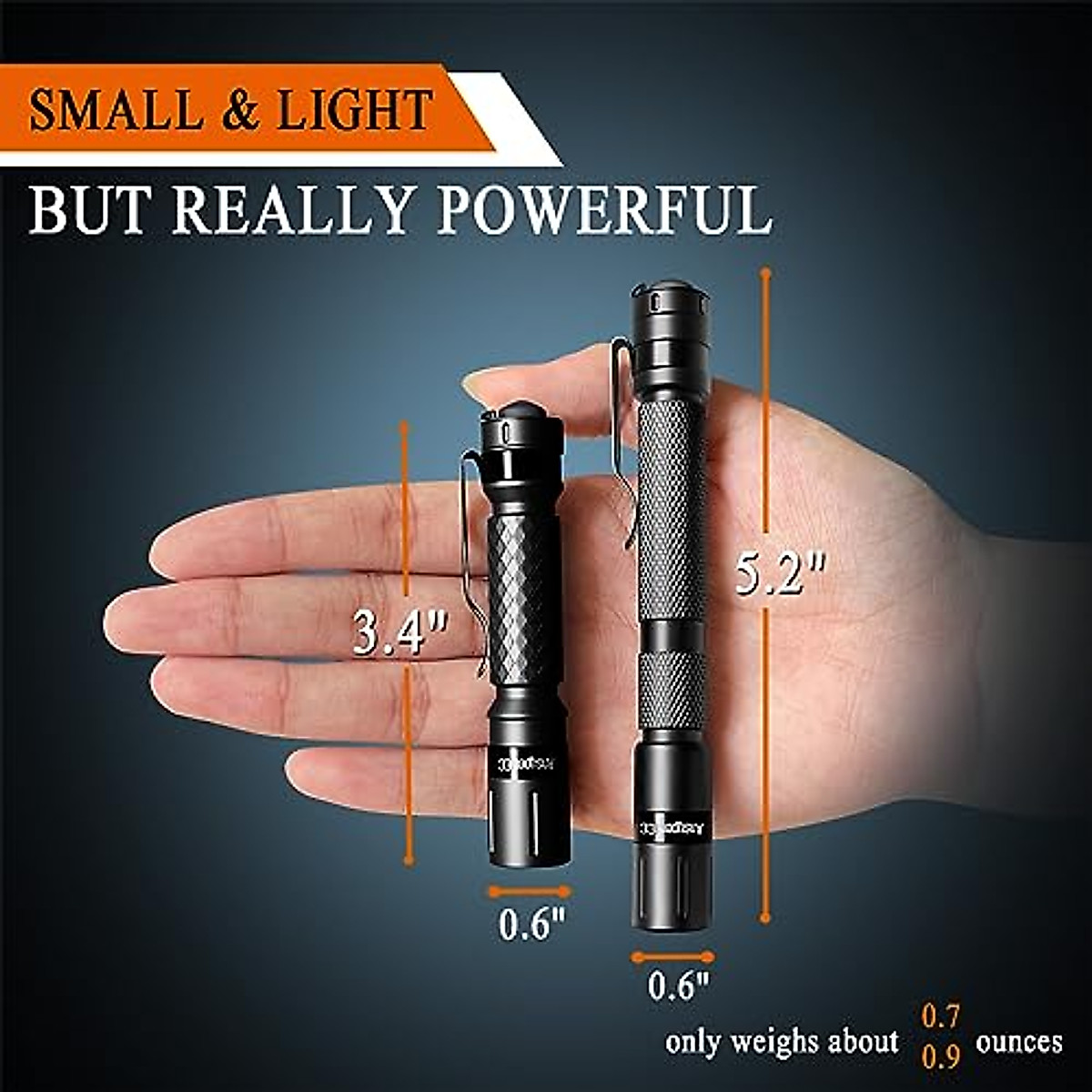 Mini Flashlight 3 Modes Small Flashlights LED Powerful High Lumens Tactical Pen Light with Clip,Slim Portable Pocket Compact Torch for Emergency Inspection AAA Battery Water-Resistant (3.4 & 5.2 inch)