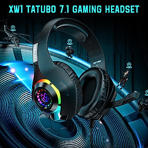 Tatybo Gaming Headset for PS4 PS5 Switch Xbox One PC with RGB Light, Noise Canceling Mic, Surround Sound Gaming Headphones