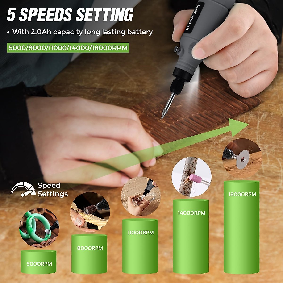 Rotary Tool | 3.7V Cordless Rotary Tool Kit, 2.0Ah Li-ion Battery 5 Speed 68 Accessories Power Rotary Tools,USB Charging Mini Rotary Tool Cordless Ideal for Light DIY Projects and Precision Work