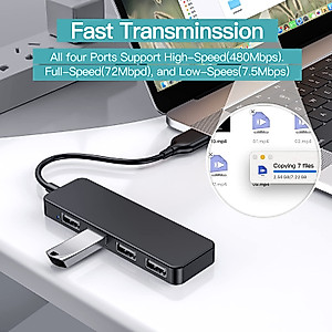 USB Hub, USB Splitter,USB 4-Port Adapter,USB Extender for Laptop, PC, MacBook, Mac Pro, Mac Mini, iMac, Surface Pro and More (Black-USB 2.0/0.3m)