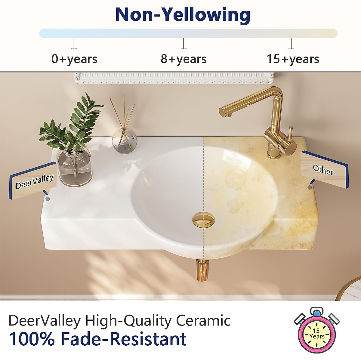 DeerValley Wall Mount Sink,30"x18" Bathroom Vessel Sink,White Ceramic Bathroom Sink,Wall Hung Sink with Right Side Faucet Mount