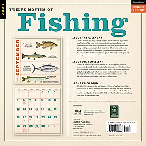 Twelve Months of Fishing Wall Calendar 2021, Monthly January-December 12'' x 12"