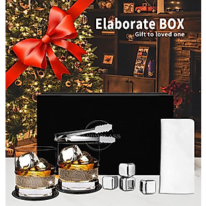 Handmglass Set of 2 Gold Whiskey Glass Gift Sets box for Mom Women Couples Groom Newlywed Mr Mrs and More & Perfect Bar Accessories for Drinking Bourbon Irish Cocktail Cognac Scotch (Clear)