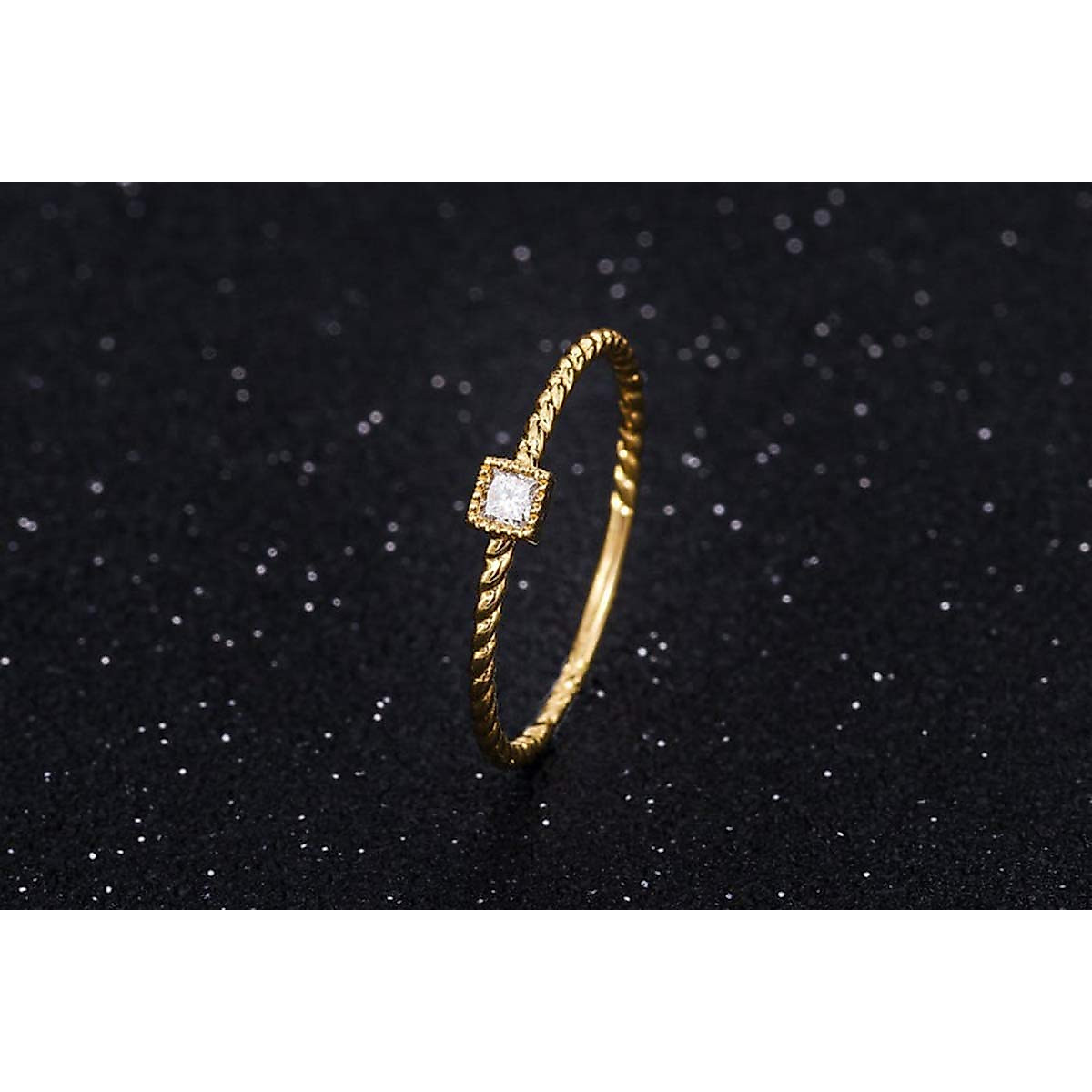 1/20CT Mini Princess-Cut Diamond Twisted Braided Band Stacking Minimalist Engagement Ring in 10k Rose Gold, 0.06 CTTW Ring Size-4