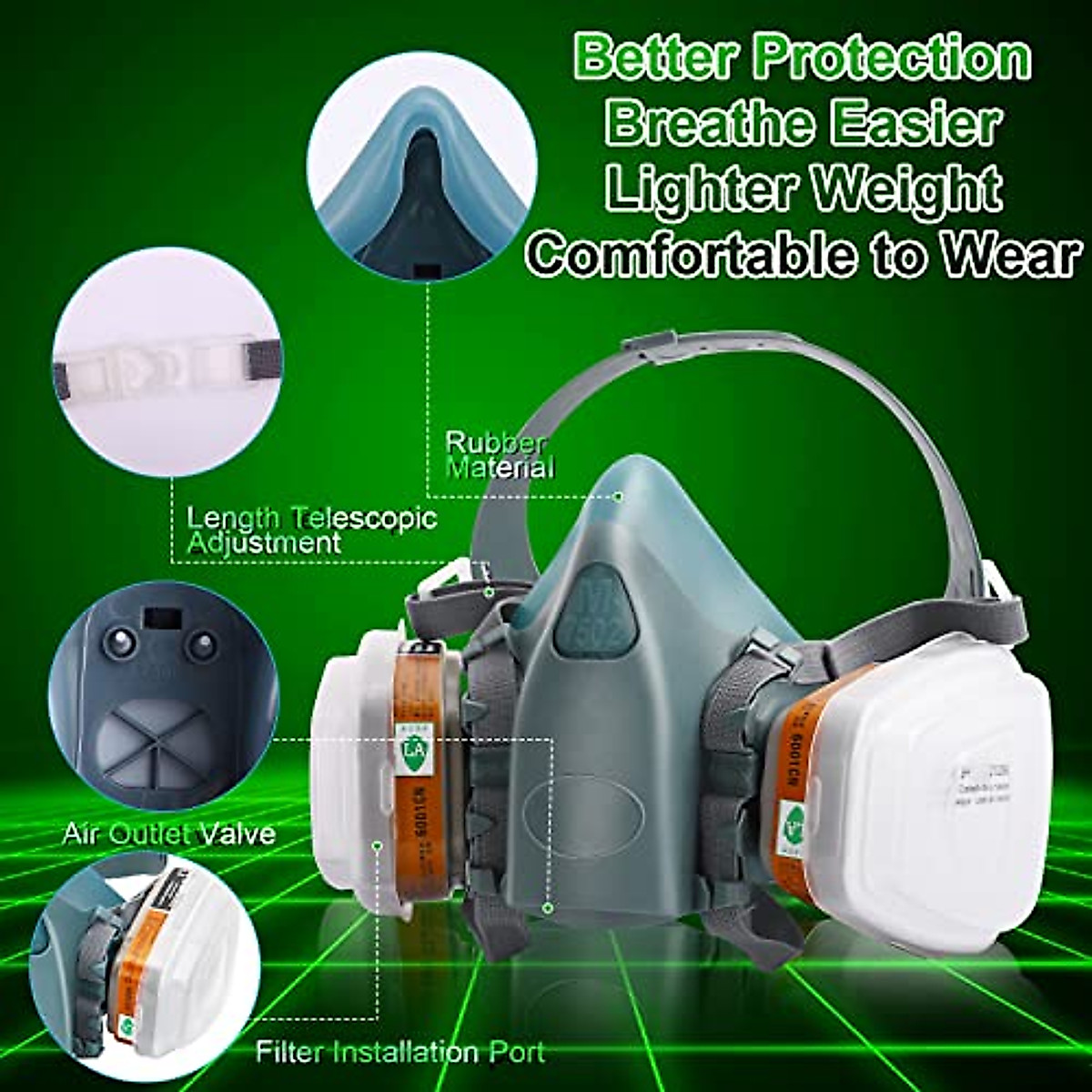 DADUMK Reusable Spray Paint Respirator, Welding Fume Half Face Cover Set for Paint, Dust, Chemical, Epoxy Paint, Woodworking and Organic Vapor Gas