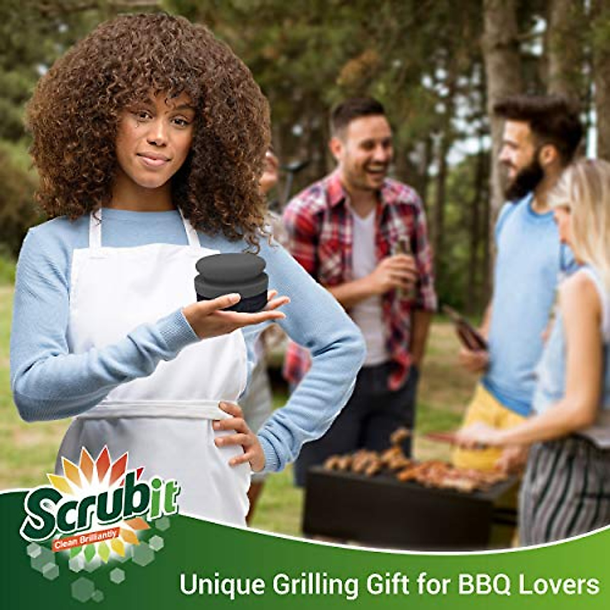 SCRUBIT Grill Cleaning Brush - Bristle Free BBQ Cleaner with Heavy Duty Scrubber Pad, Safe Cast Iron and Griddle Scraper Pads, Ideal Accessories for Charcoal and Gas Grills - 2 Pack