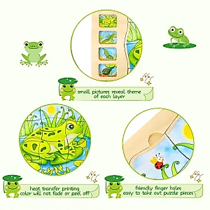 Wooden Puzzles for Kids Age 4-8, 5 Layers Life Cycle of a Frog Montessori Jigsaw Puzzle for Kids, Children Preschool Learning Educational Puzzles Toys for Boys and Girls