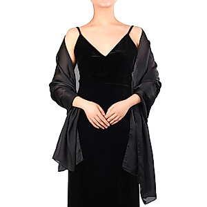 WILLBOND Womens Shawl Chiffon Bridal Evening Soft Wrap Scarf, Chiffon Scarf Ribbon Scarf Satin Scarf for Evening Dresses(L,Black 2)