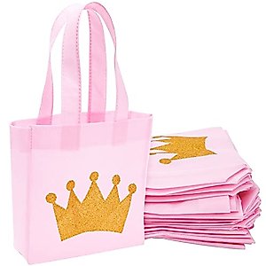 BLUE PANDA 24 Pack Princess-Themed Party Favor Bags for Girls, Pink Canvas Gift Bags for Birthday (6.5 x 7 x 2 in)