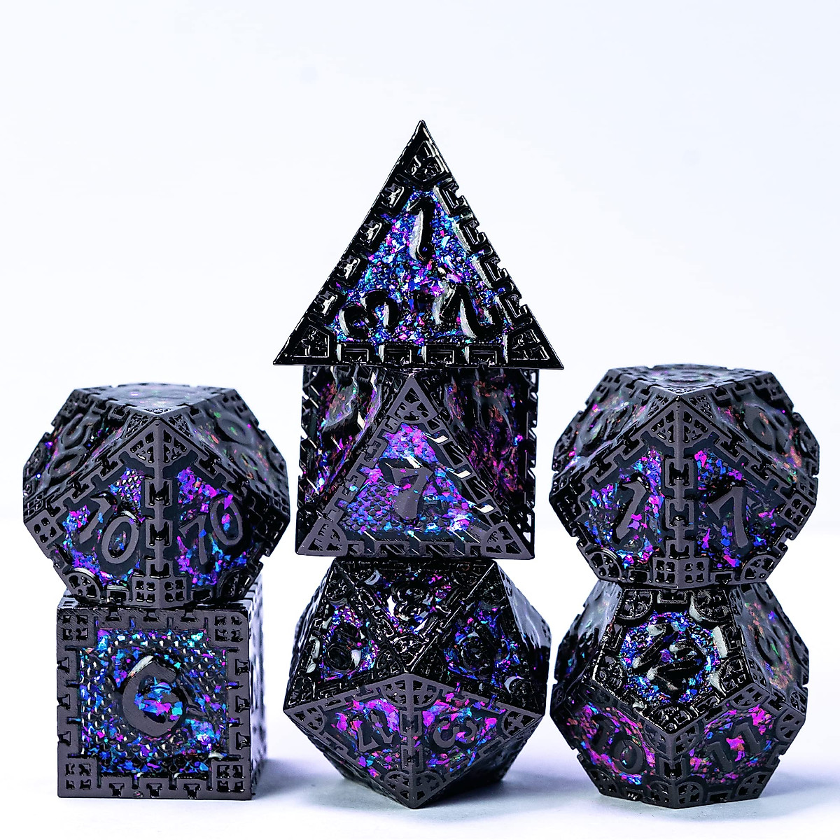 UDIXI Metal DND Dice Set, 7PCS Polyhedral D&D Dice Set Dragon d and d Dice for MTG Dungeons and Dragons Role Playing Games (Purple Sequins)