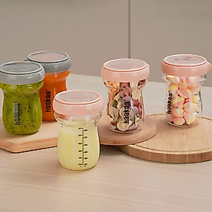 haakaa Glass Baby Food Storage Jar- Food Storage Container Airtight Lid-Wide Neck Gen.3 Baby Bottle -Leakproof BPA-Free 0m+ Newborn Babies(Peach, 6.3oz/180ml)