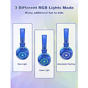 Link Dream Kids Bluetooth Headphones with Microphone for School On-Ear Headphone Toddler Children Wireless Headphone Headset with LED Lights Compatible with Cellphone/Computer/Tablet/iPad (Blue)