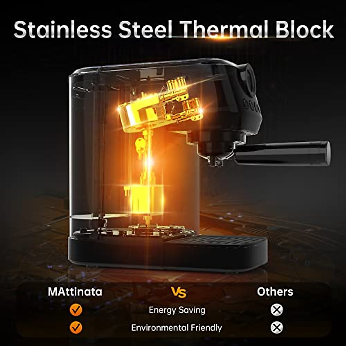 MAttinata Espresso Machine, 20 Bar Professional Espresso Maker Stainless Steel with Milk Frother Steam Wand and Pressure Gauge, for Cappuccino, Latte, Gifts for Mom, Dad, Coffee Lovers