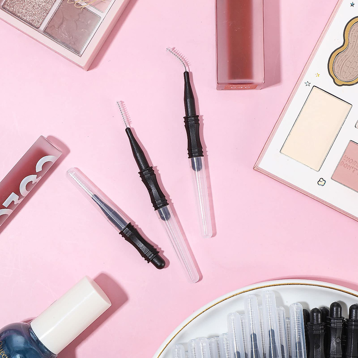 100 Pcs Micro Eyebrow Brush with Cap Brow Lamination Brush Eyelash Brow Brush Lash Filler Eyebrow Lash Lift Tools for Eyebrows and Eyelashes Extensions (Black)