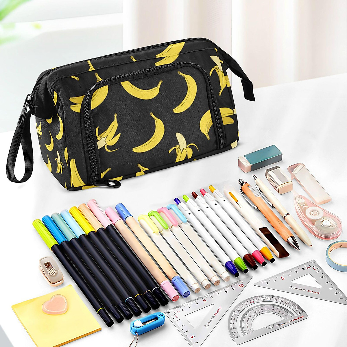Glaphy Yellow Banana Pencil Case, Large Capacity Pencil Pouch Bag Pen Carrying Cases Zipper Storage Stationery Bag