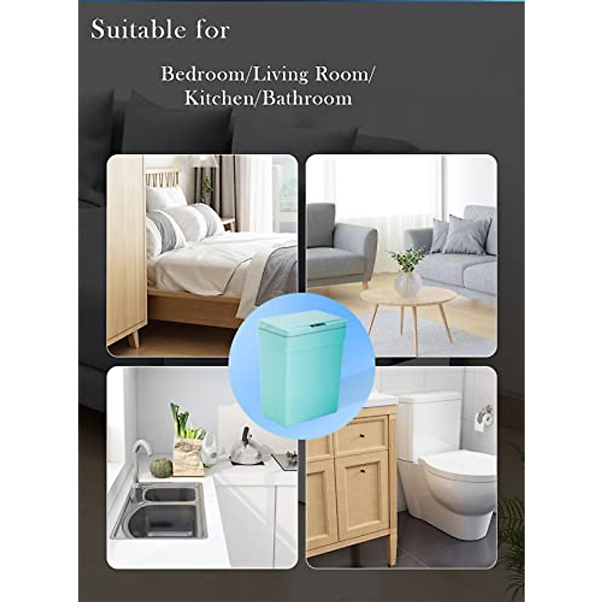 Ckofgdsue Trash Can Automatic Touchless Garbage Can Plastic Rectangle Rubbish Can with Lid Infrared Motion Sensor for Bathroom Kitchen Bedroom 13 Gallon 50 Liter(Blue)