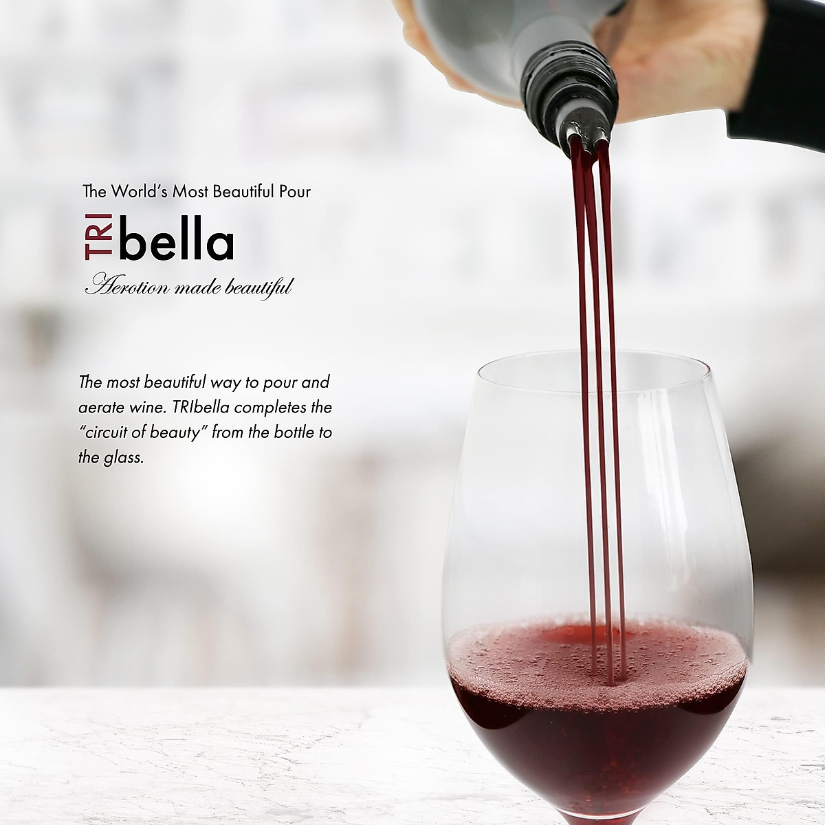 TRIbella Air Speed Wine Aerator, Drip-Free, Artisan Wine Pourer with Polycarbonate Base and Acrylic Spouts, Wine Accessories for Refined Flavor and Aroma, Wine Gifts for Aficionados, Comes with a Case